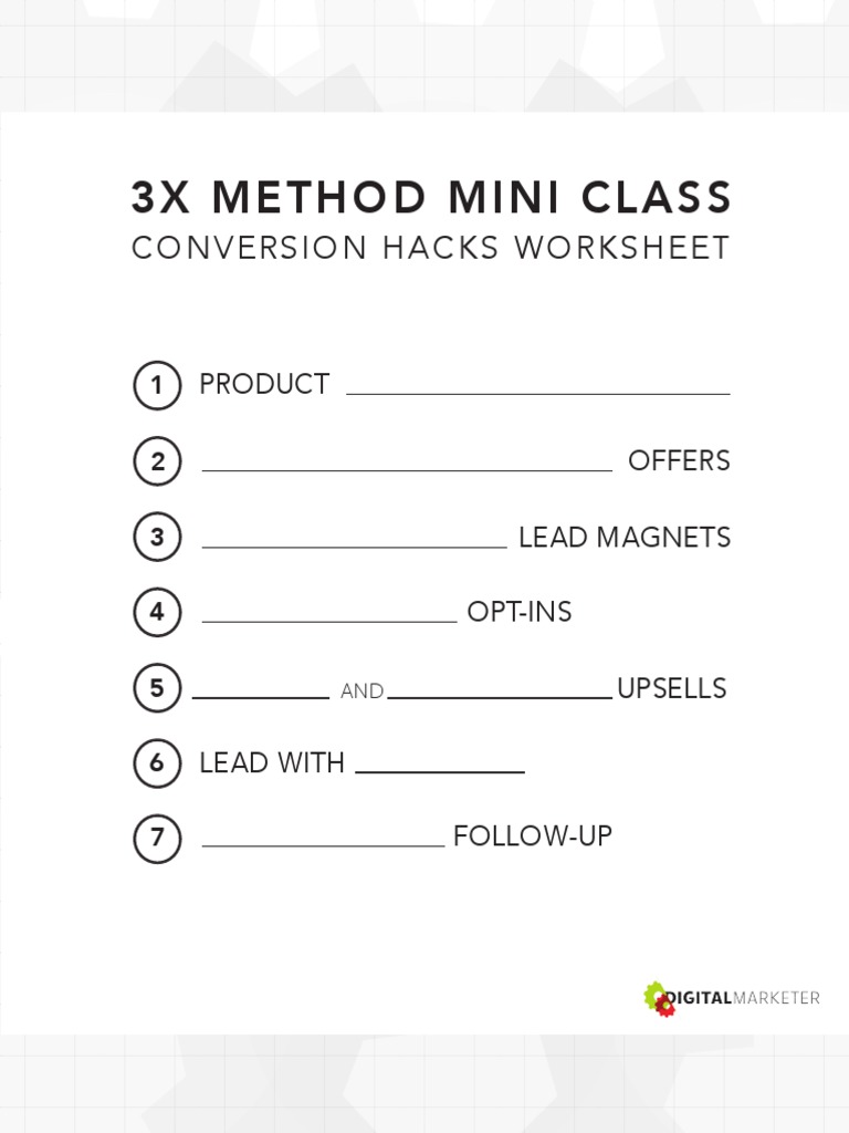 3X Method Mini Class: Conversion Hacks Worksheet | PDF