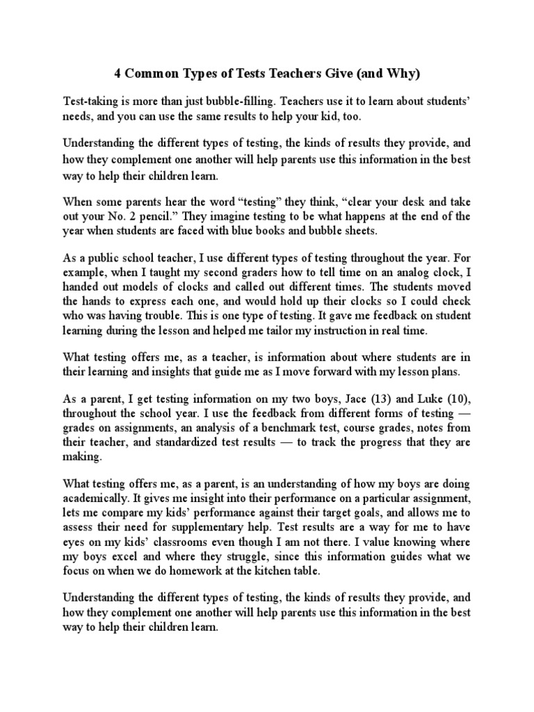 4 Common Types of Tests Teachers Give | Download Free PDF | Teaching ...