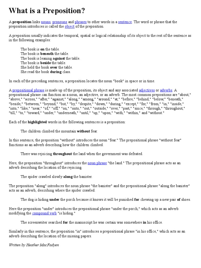 What Is A Preposition | PDF | Preposition And Postposition | Adverb
