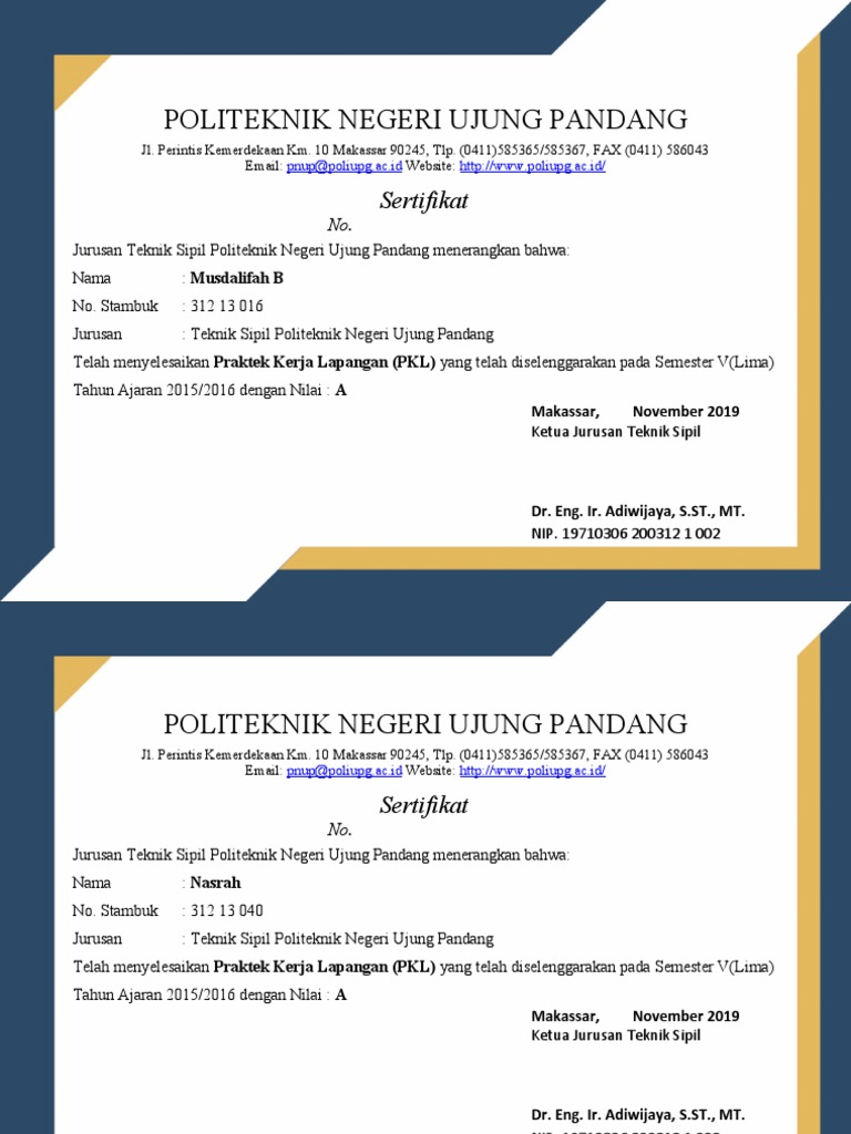 Sertifikat PKL Poltek | PDF