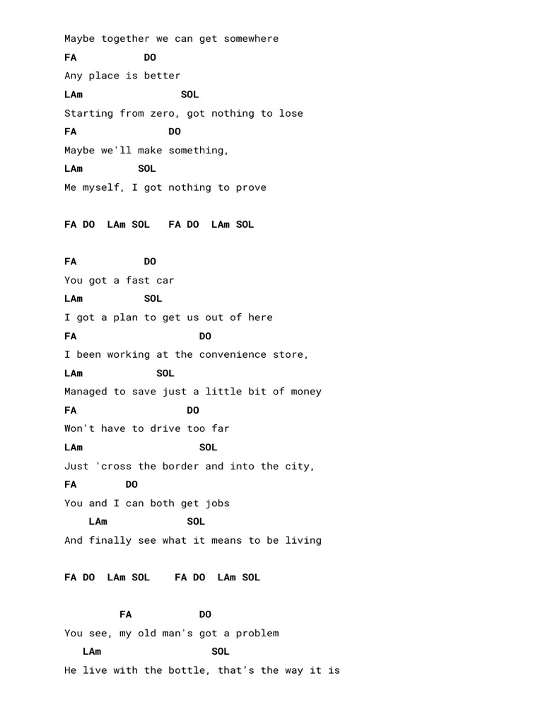Tracy Chapman Fast Car Guitar Chords