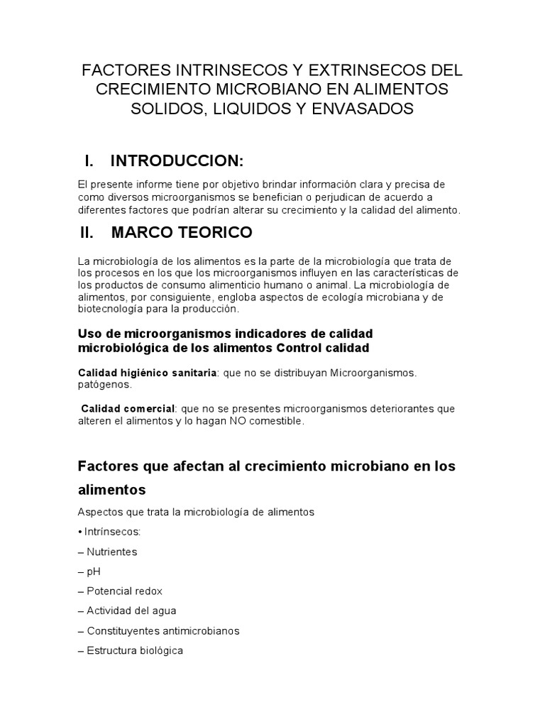 Factores Intrinsecos y Extrinsecos Del Crecimiento Microbiano en ...