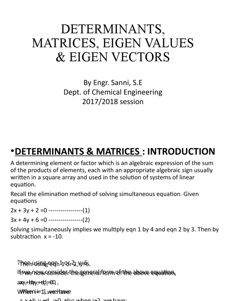Notes Matrices Determinants Eigen Values And Eigen Vectors Pdf