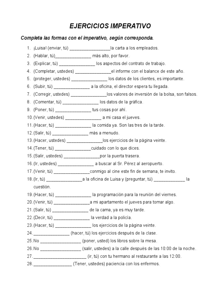 Ejercicios de Imperativo en Español | PDF