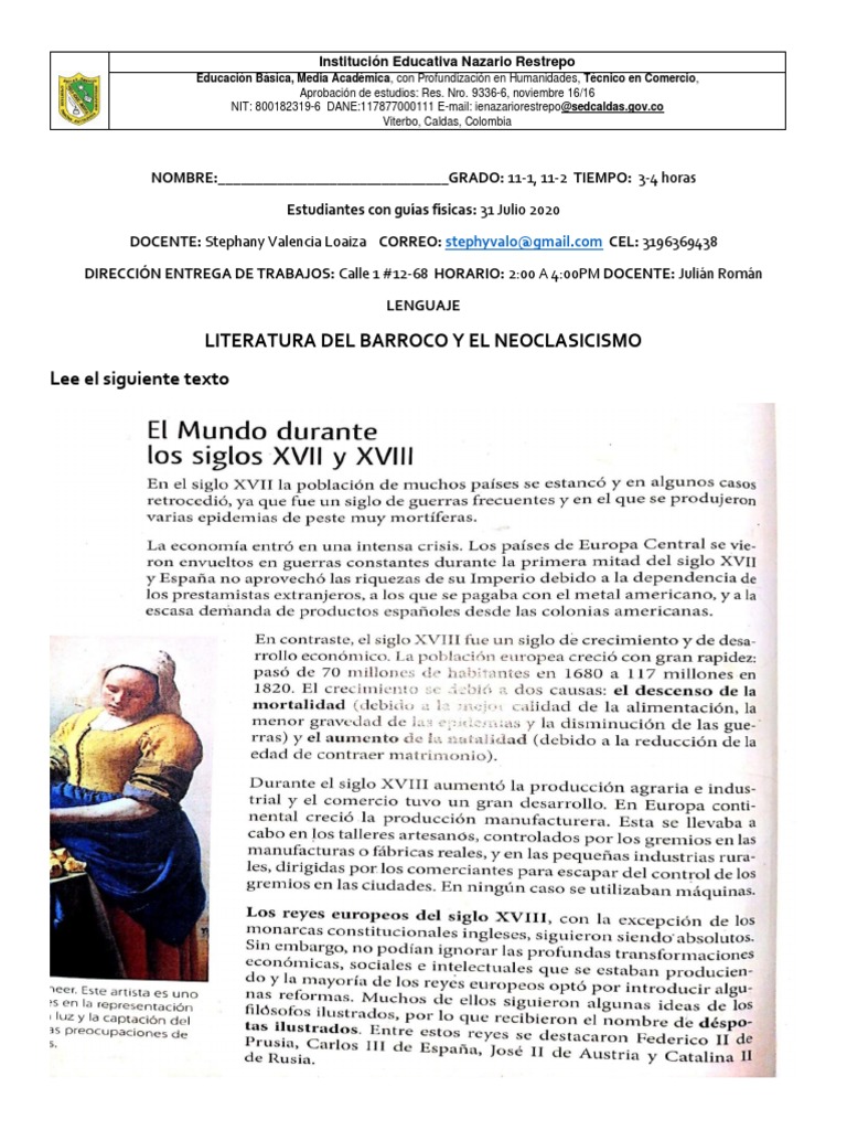 Guía 7. Literatura Barroca y Neoclasicismo | PDF