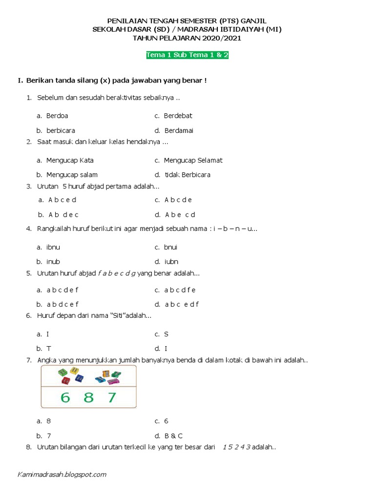 SOAL PTS KELAS 2 TEMA 1 Bagian 1 - Reupload Kamimadrasah | PDF