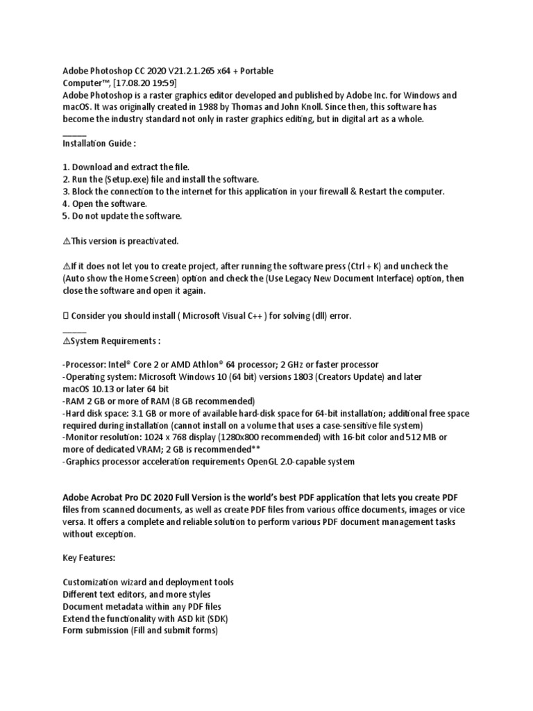 Adobe Photoshop CC 2020 V21 | PDF | Adobe Photoshop | Mac Os