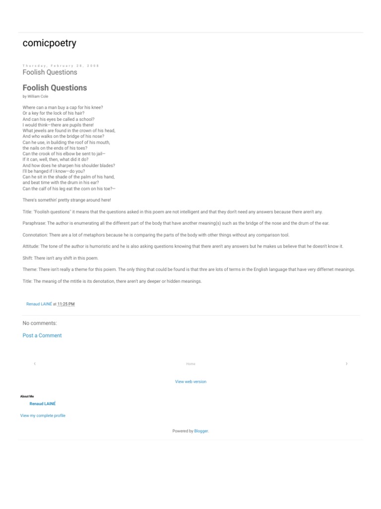 Comicpoetry - Foolish Questions | PDF