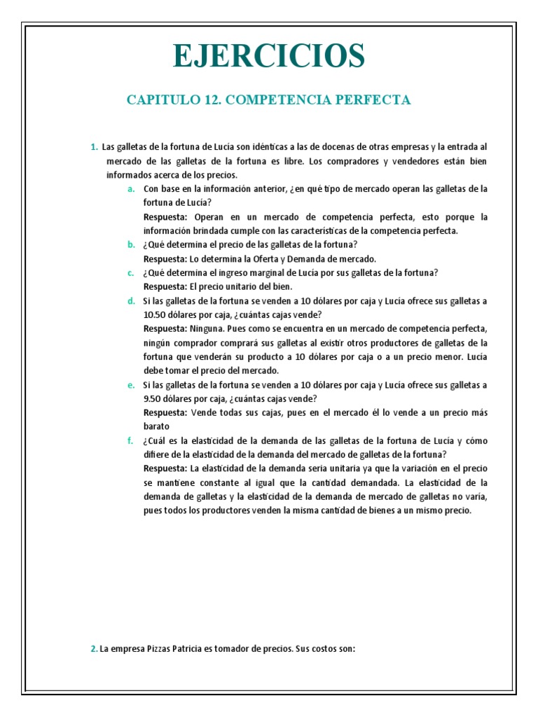 Ejercicios Capitulo 12. | PDF | Oferta y demanda | Competencia perfecta