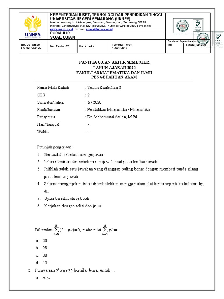 Form Soal UAS | PDF