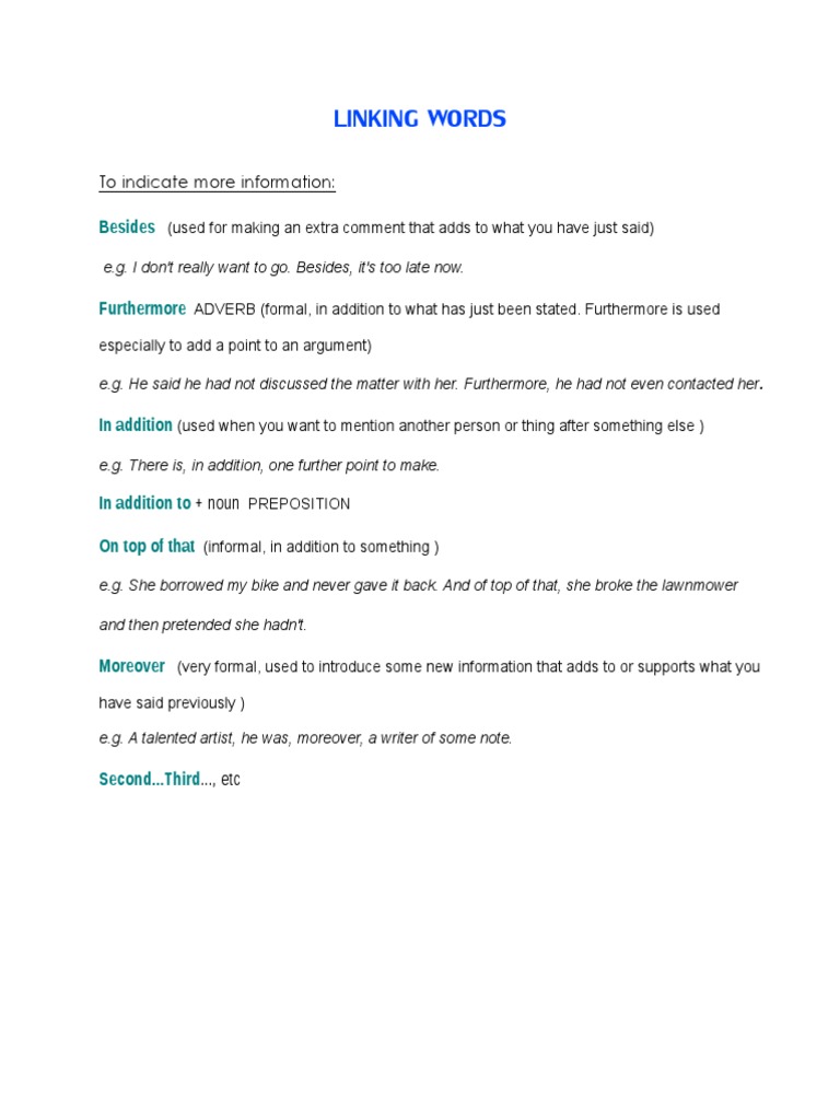 Explaining Linking Words | PDF | Language Arts & Discipline