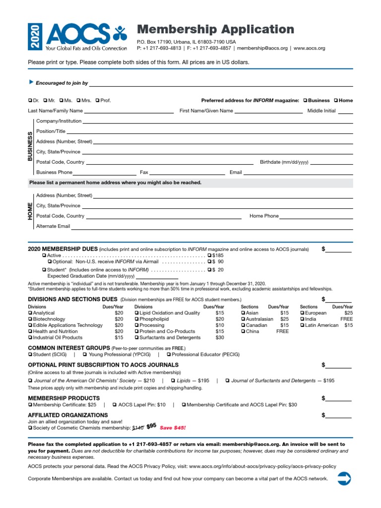 Membership Application: Please Print or Type. Please Complete Both ...
