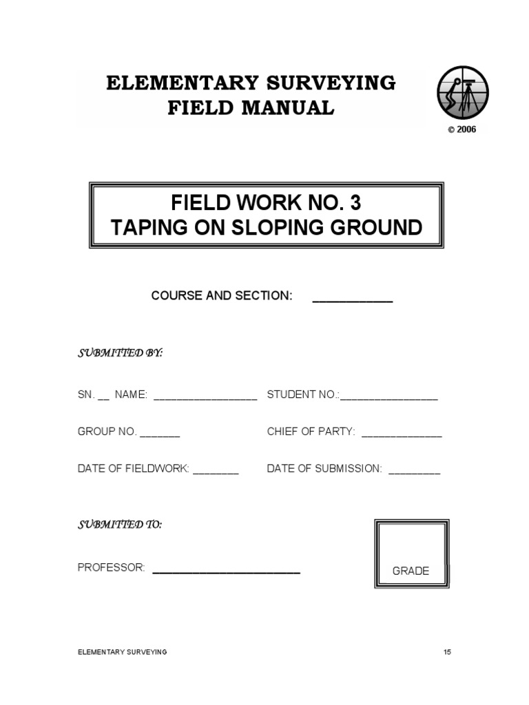 Field Work No. 3 - Taping On Sloping Ground | PDF | Surveying | Angle