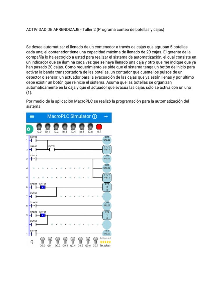 Programa Conteo de Cajas y Botellas en MacroPLC | PDF