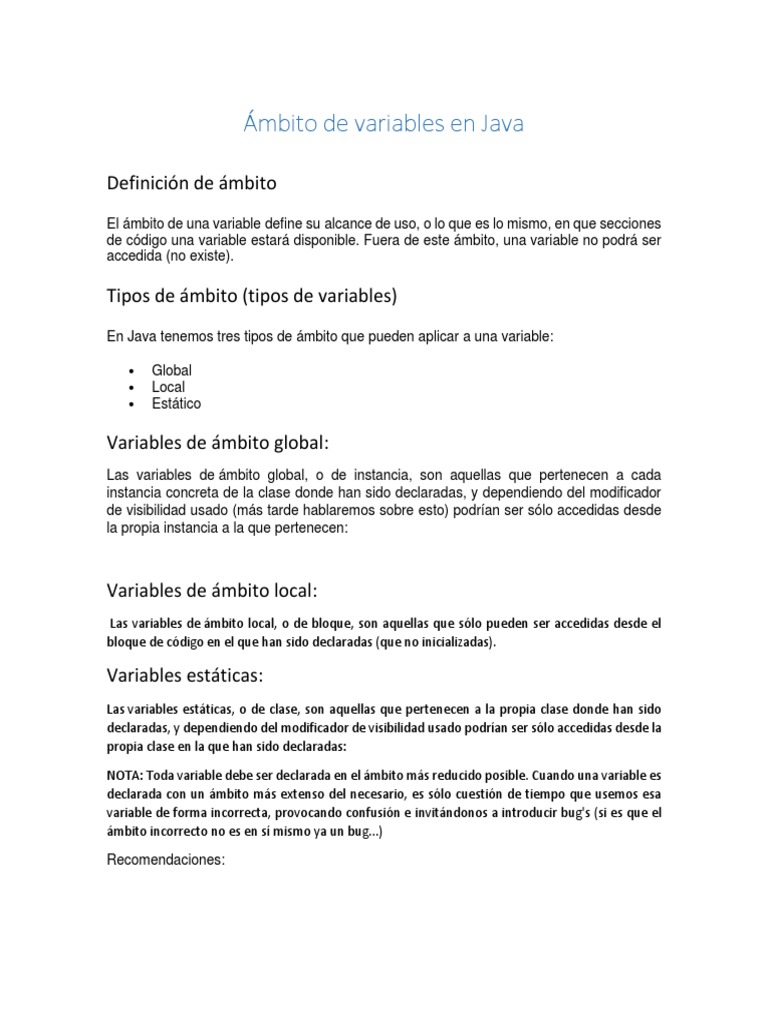 14 Ámbito de Variables en Java | PDF | Variable (informática) | Java (lenguaje de programación)