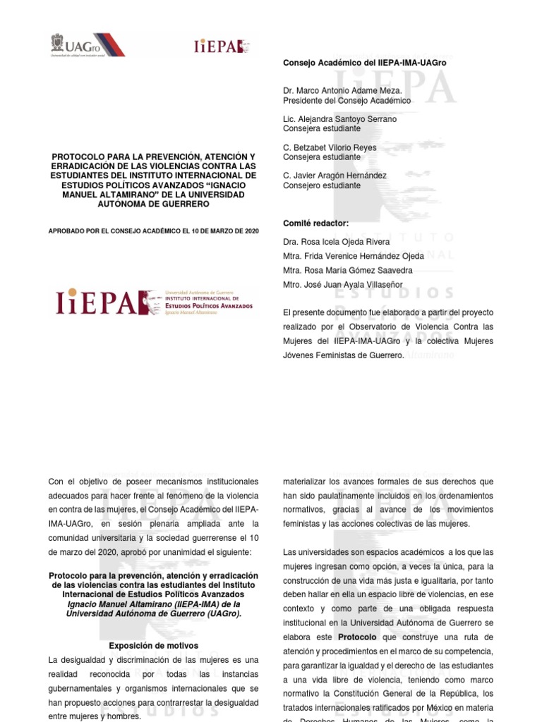 Protocolo Iiepa-Ima Uagro PDF | PDF | La violencia contra las mujeres ...