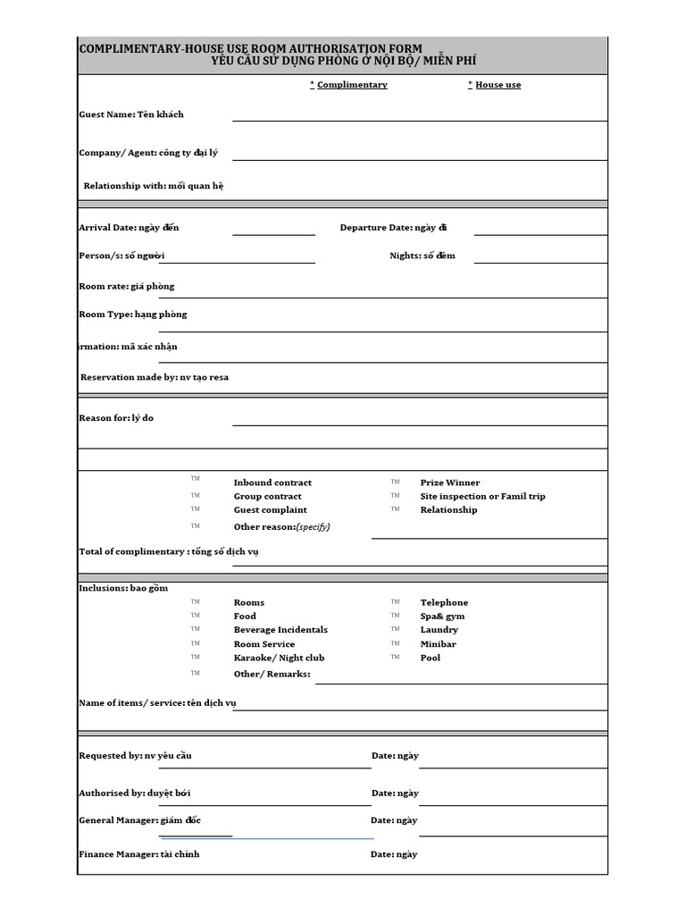 FOC Room - Authorisation Form | PDF