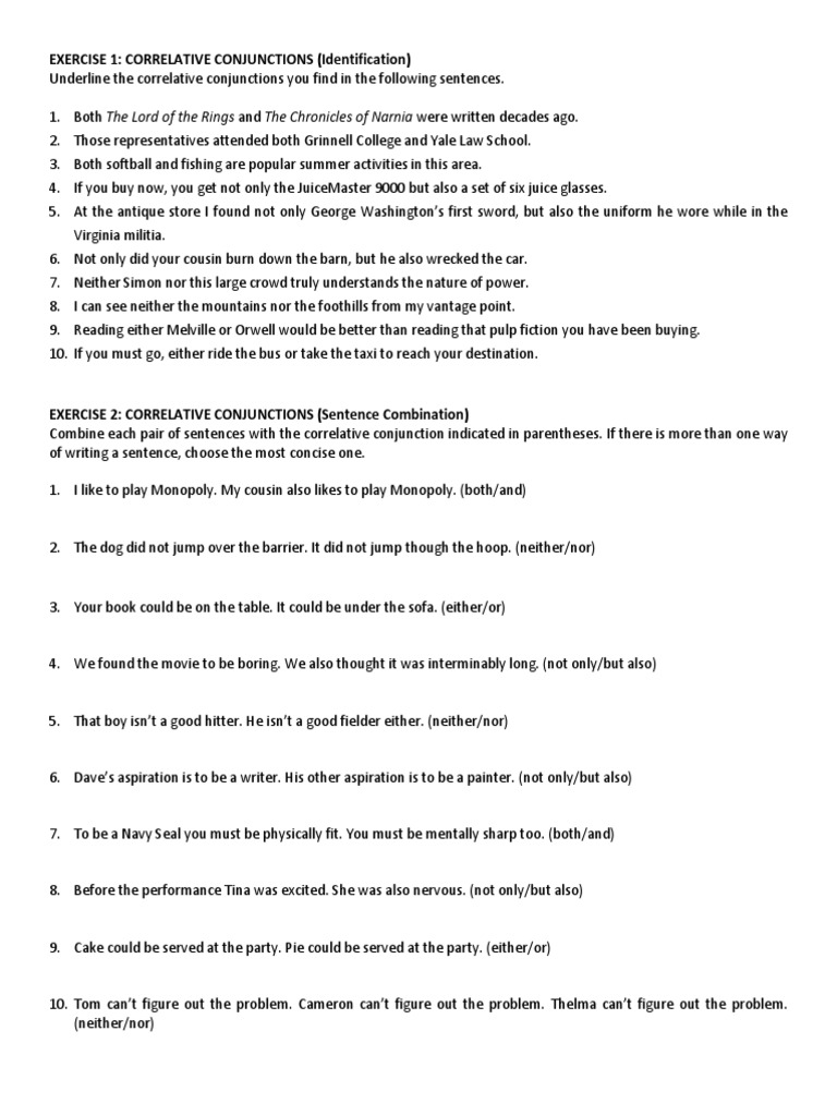 Correlative Conjunctions Exercises | PDF | Poetry | General Fiction