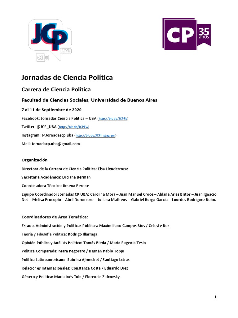 JCP 2020 - Programa Definitivo | PDF | America latina | Disciplinas