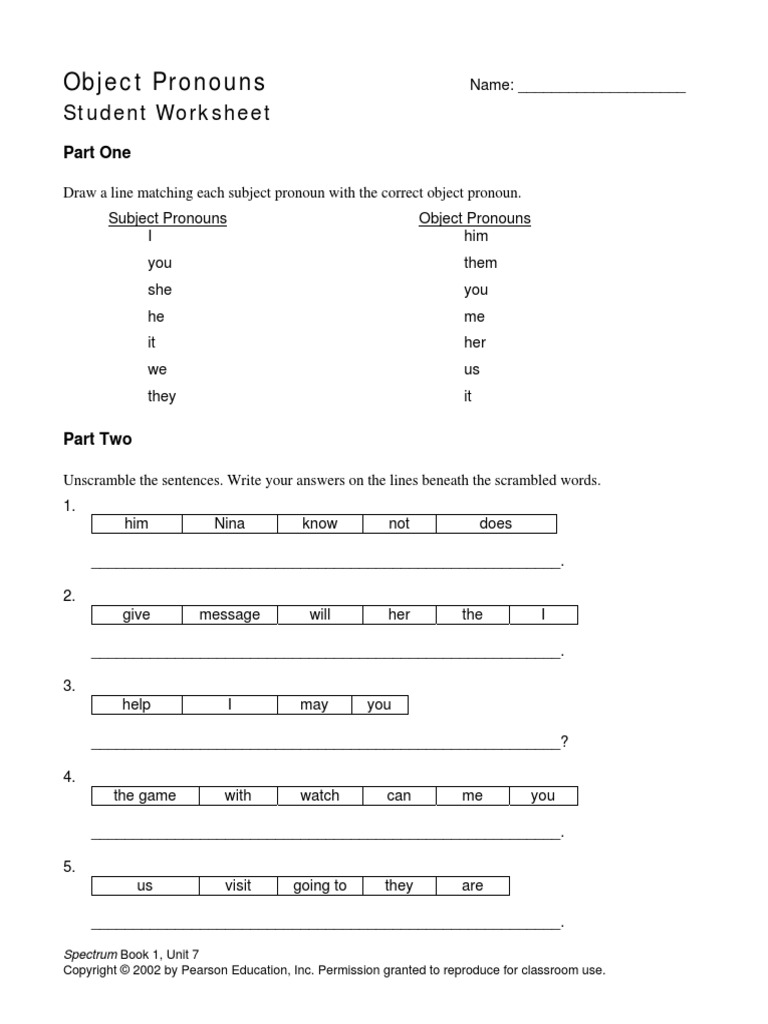 Object Pronouns: Student Worksheet | PDF