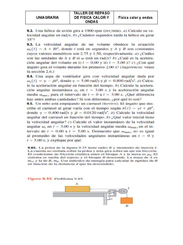 Taller de Repaso-1 Fisica Calor y Ondas PDF | PDF