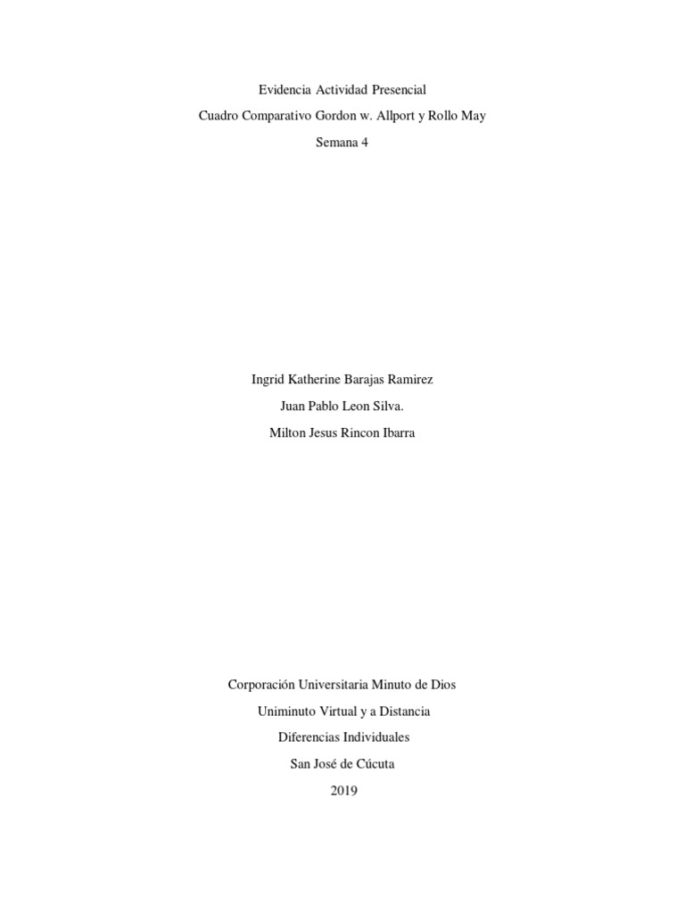 Cuadro Comparativo Gordon W. Allport y Rollo May PDF | PDF | Sicología ...
