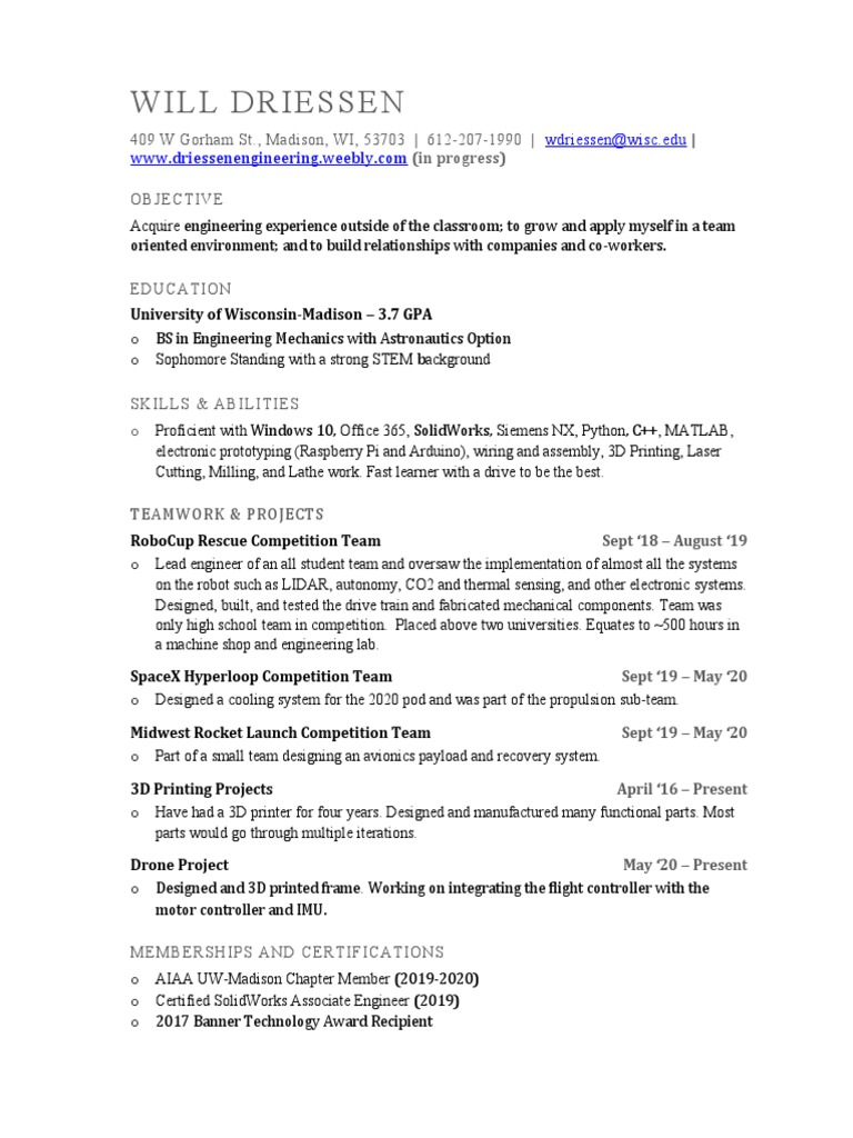 Will Driessen: 409 W Gorham ST., Madison, WI, 53703 - 612-207-1990 ...