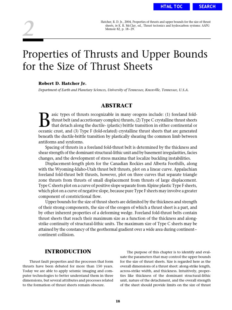 Properties of Thrusts and Upper Bounds For The Size of Thrust Sheets ...