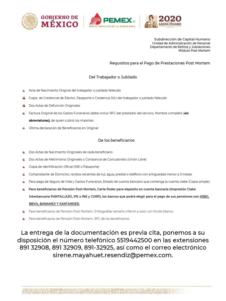 Requisitos para El Pago de Prestaciones Post Mortem | PDF