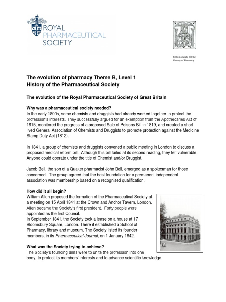 The Evolution of Pharmacy Theme B, Level 1 History of The ...