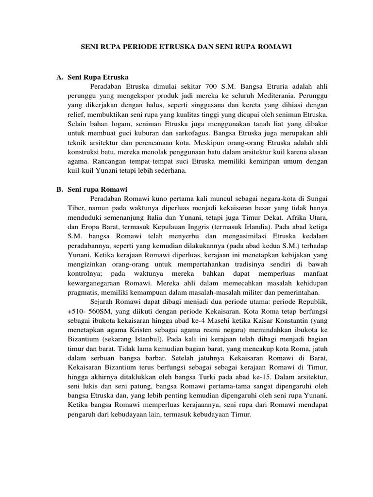 Seni Rupa Periode Etruska Dan Seni Rupa Romawi | PDF