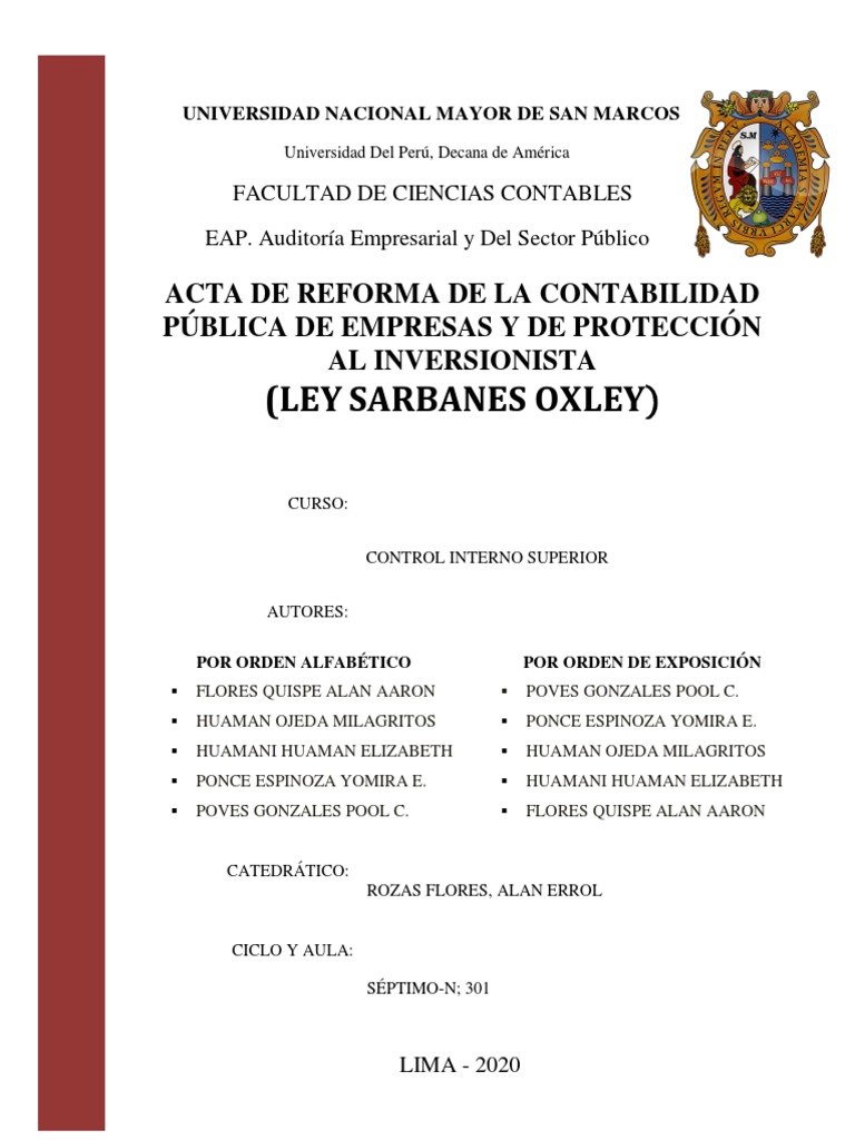 Ley SOX: Control y Transparencia | PDF | Sarbanes-Oxley | Derecho Corporativo