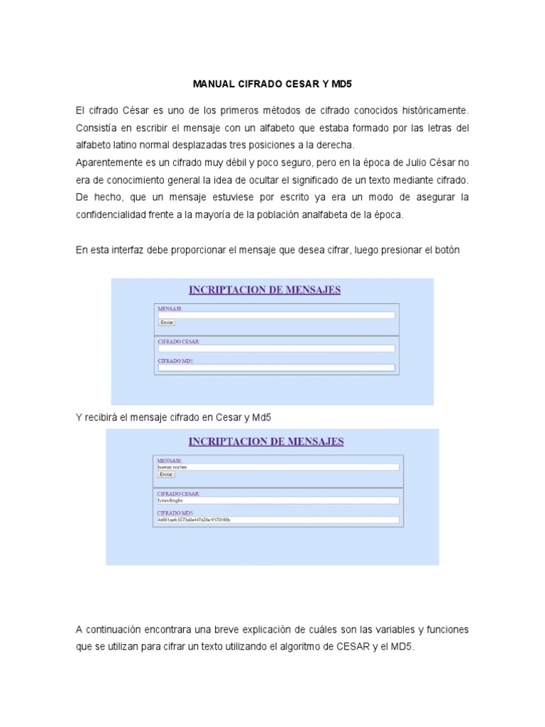 Manual Del Cesar y MD5 | PDF | Cifrado | Clave (criptografía)