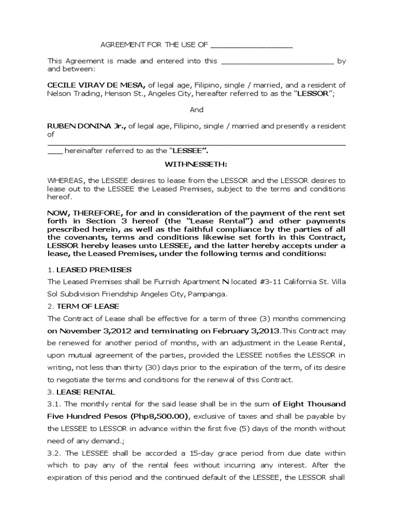 Contract of Commodatum | PDF | Lease | Law And Economics