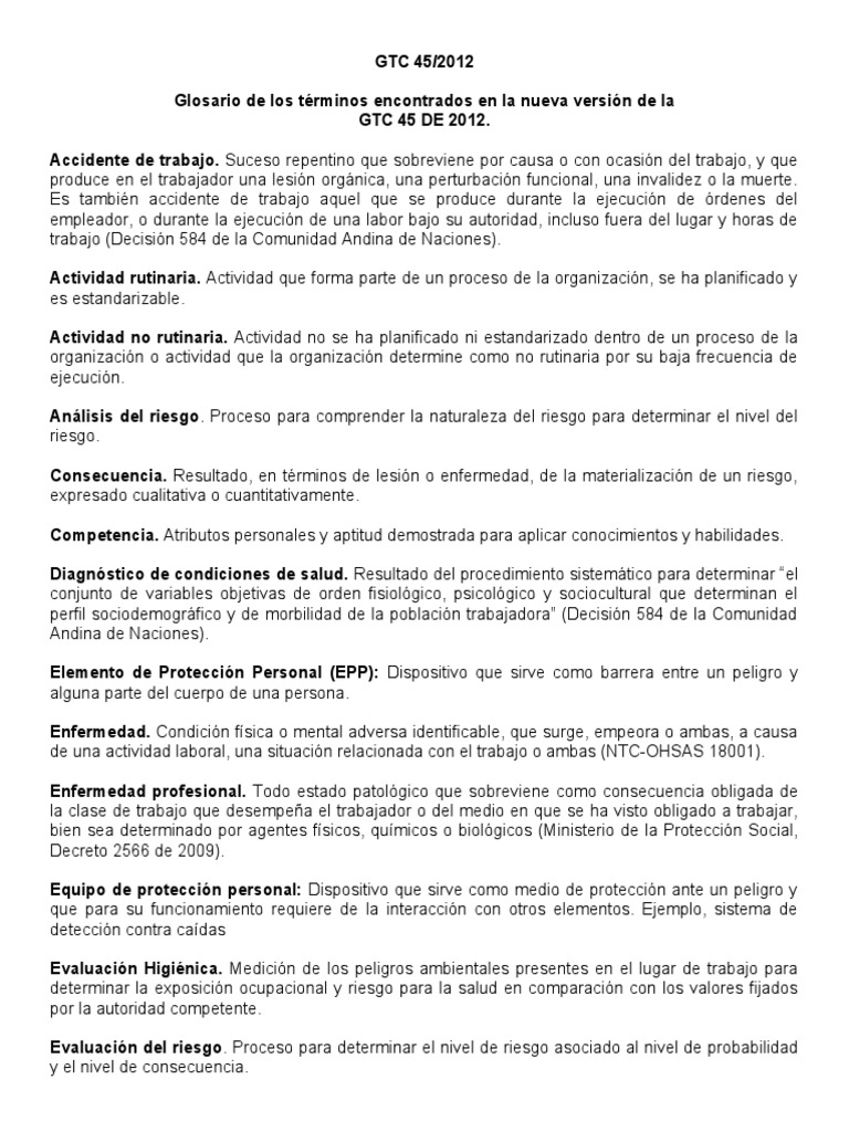 GTC 45 - 2012 | PDF | Riesgo | Seguridad y salud ocupacional