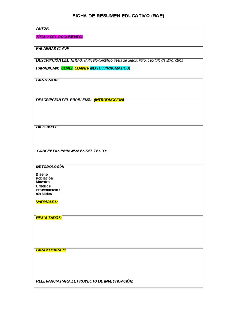 Modelo de Ficha RAE | PDF