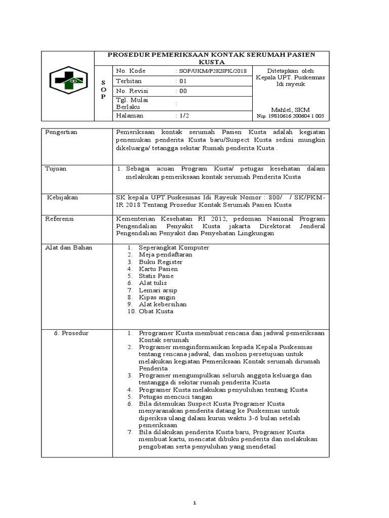 Sop Prosedur Pemeriksaan Kontak Seluruh Pasien Kusta | PDF | Kesehatan Holistik