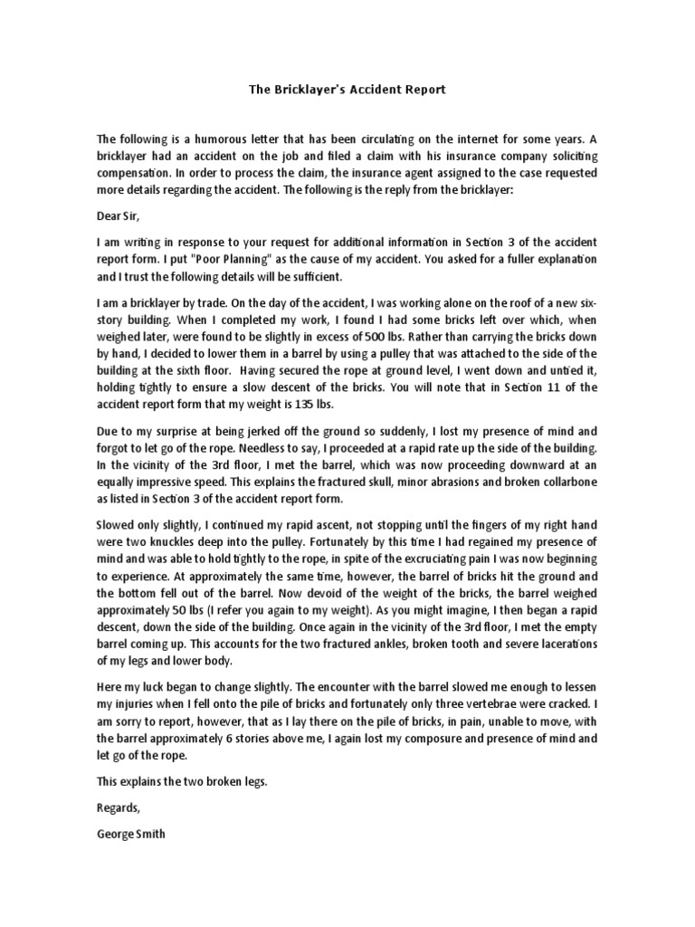 The Bricklayer's Accident Report | PDF | Nature