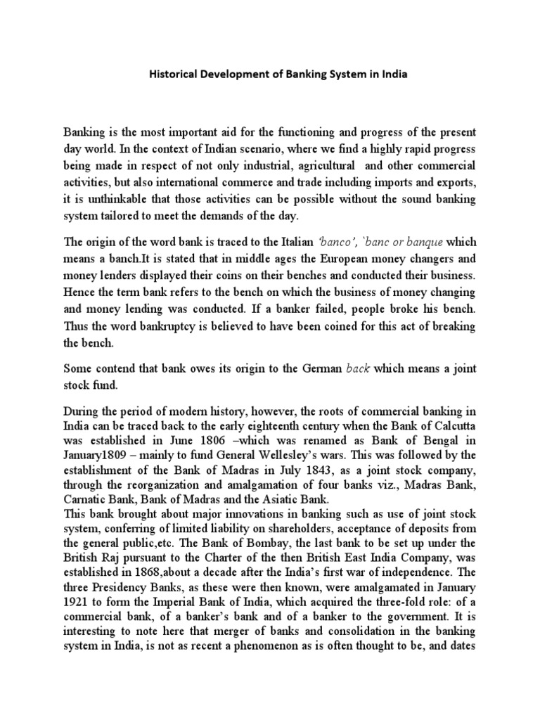 Historical Development of Banking System in India | PDF | Bank ...