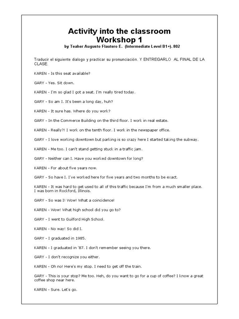 Classroom Dialogue Practice Activity | PDF | Language Arts & Discipline
