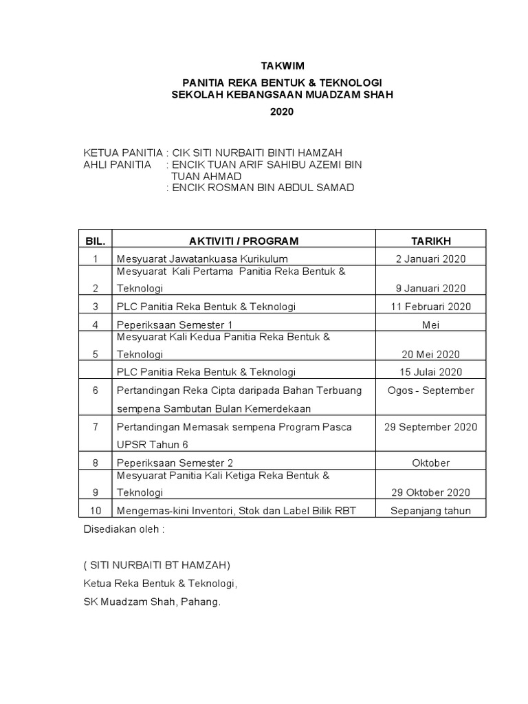 RBT-takwim Panitia | PDF