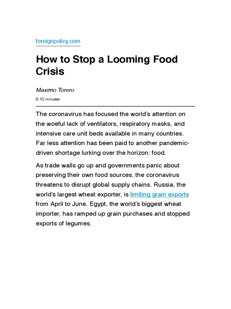 Preventing Global Food Shortages Amid COVID | PDF | Tariff | Foods
