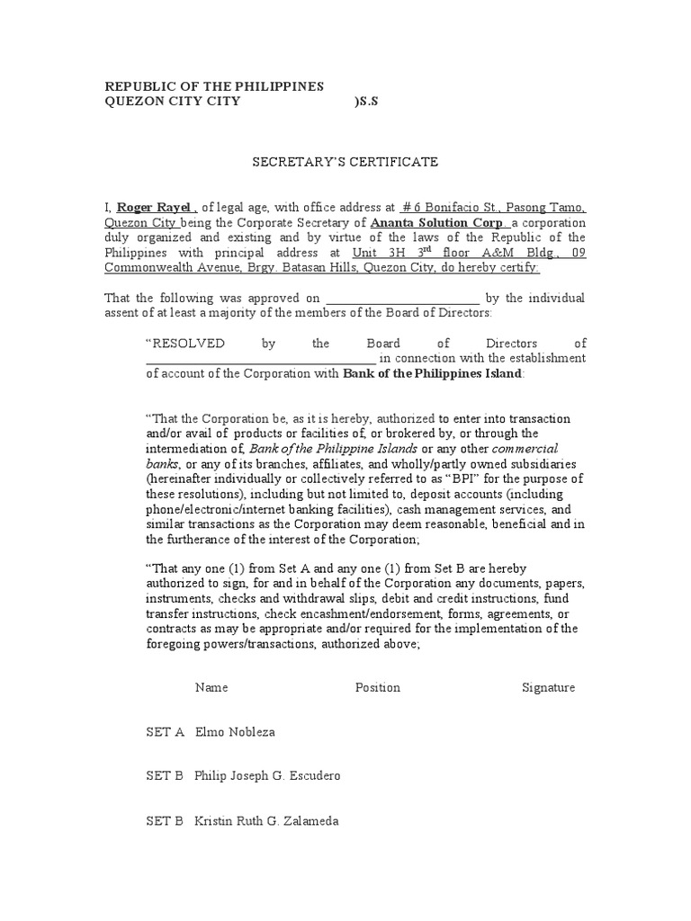 Bpi Sec Cert | PDF | Banks | Private Law