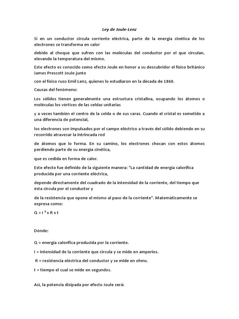 Ley de Joule-Lenz y su Efecto Calorífico | PDF