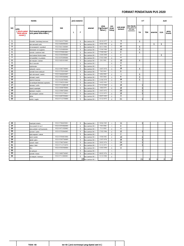 Format Pendataan Pus 2020 | PDF