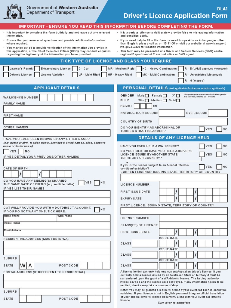 Driver's Licence Application Form: Important - Ensure You Read This ...