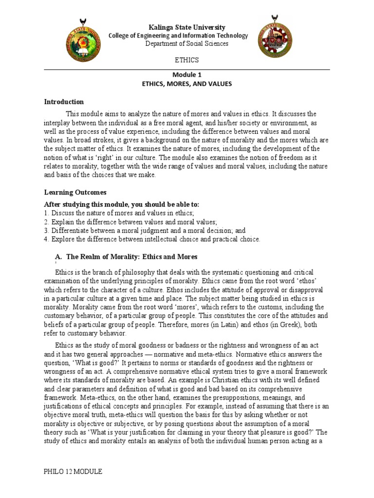 Ethics Module 1 | PDF | Free Will | Value (Ethics)