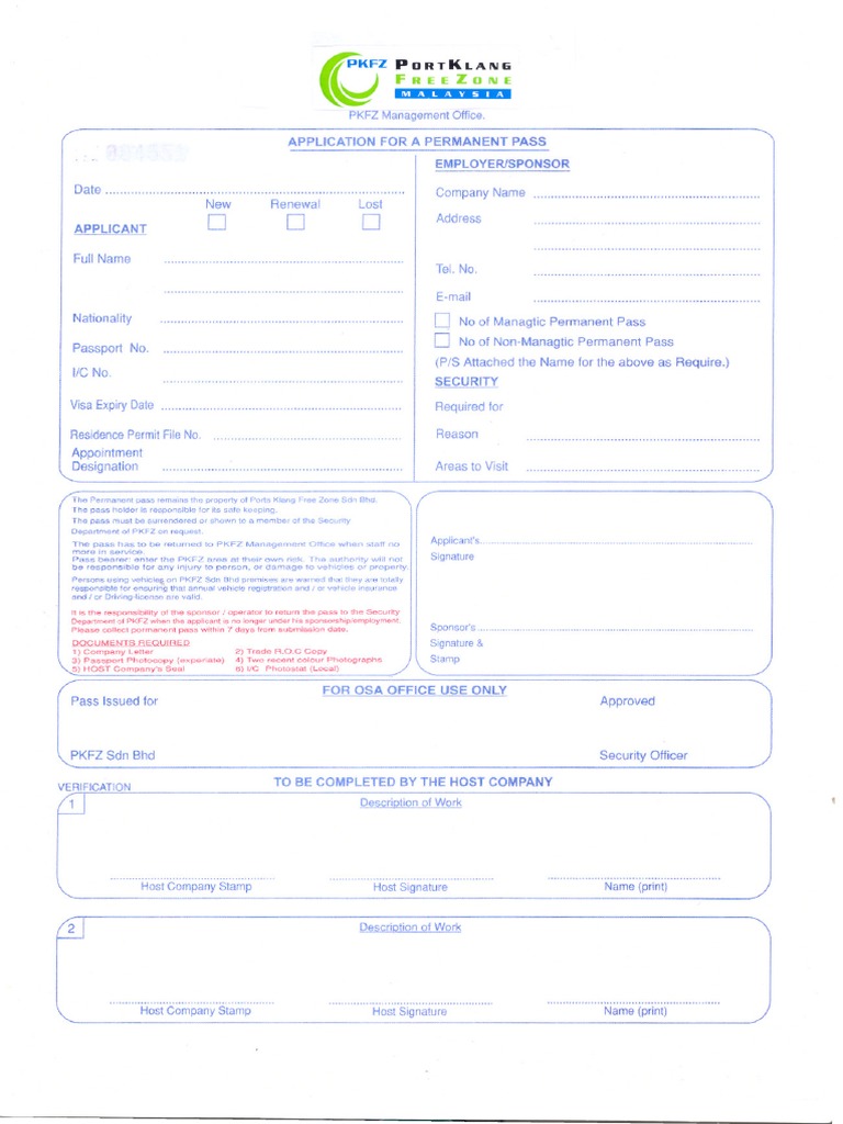 Permanent Pass Application Form | PDF
