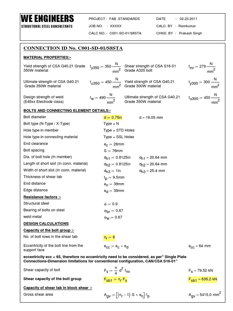 Structural steel connection design calculations | PDF | Screw ...