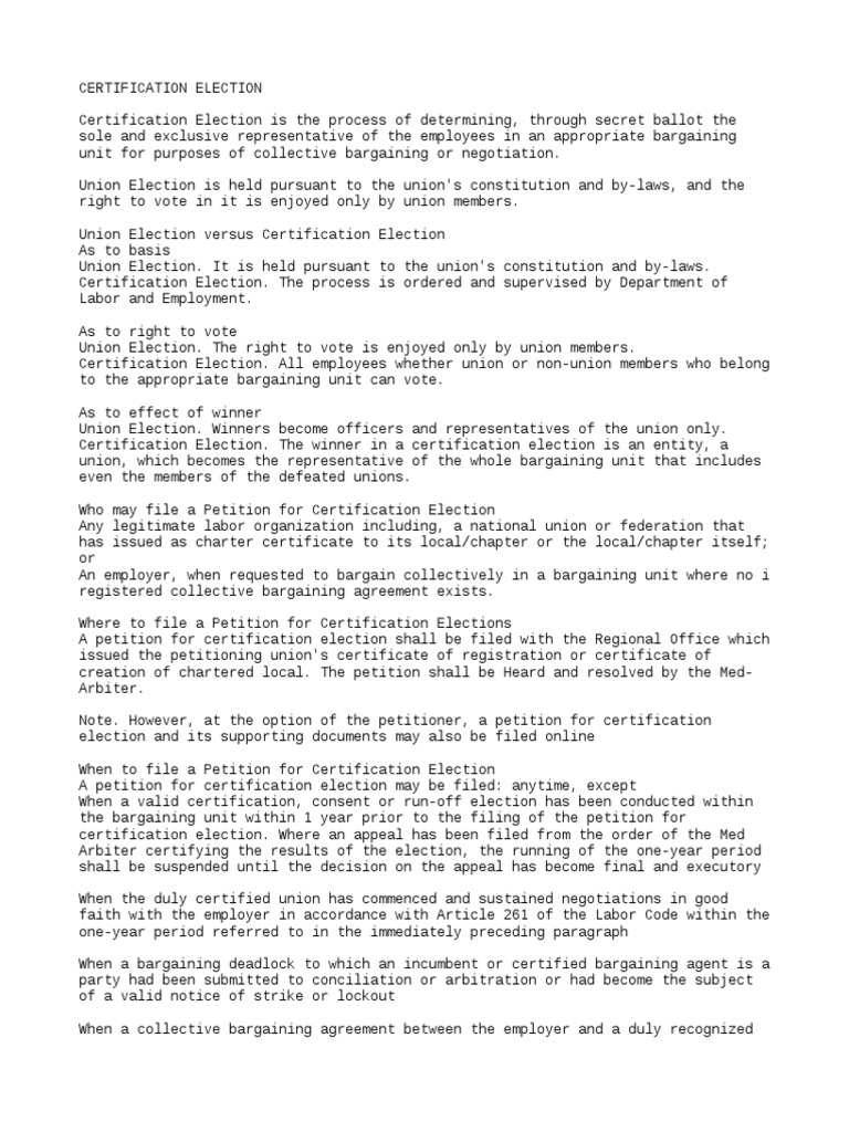 Certification Election | PDF | Collective Bargaining | Elections